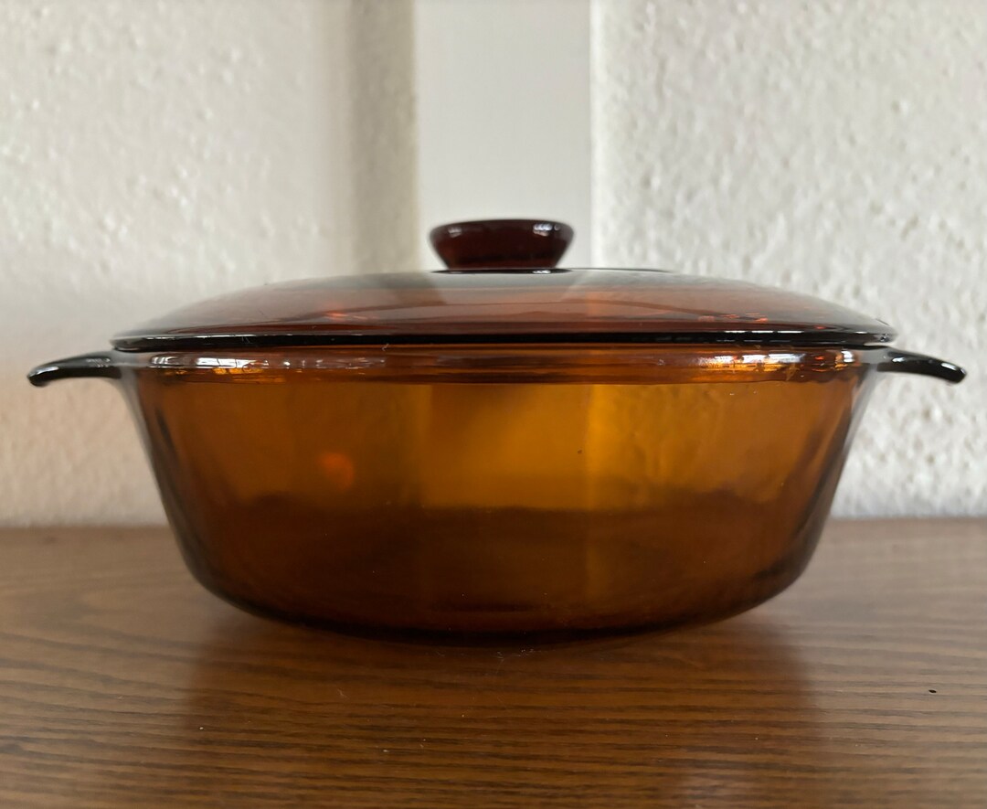 Vintage MCM Anchor Hocking Fire King Amber Glass Baking Dish With Lid ...
