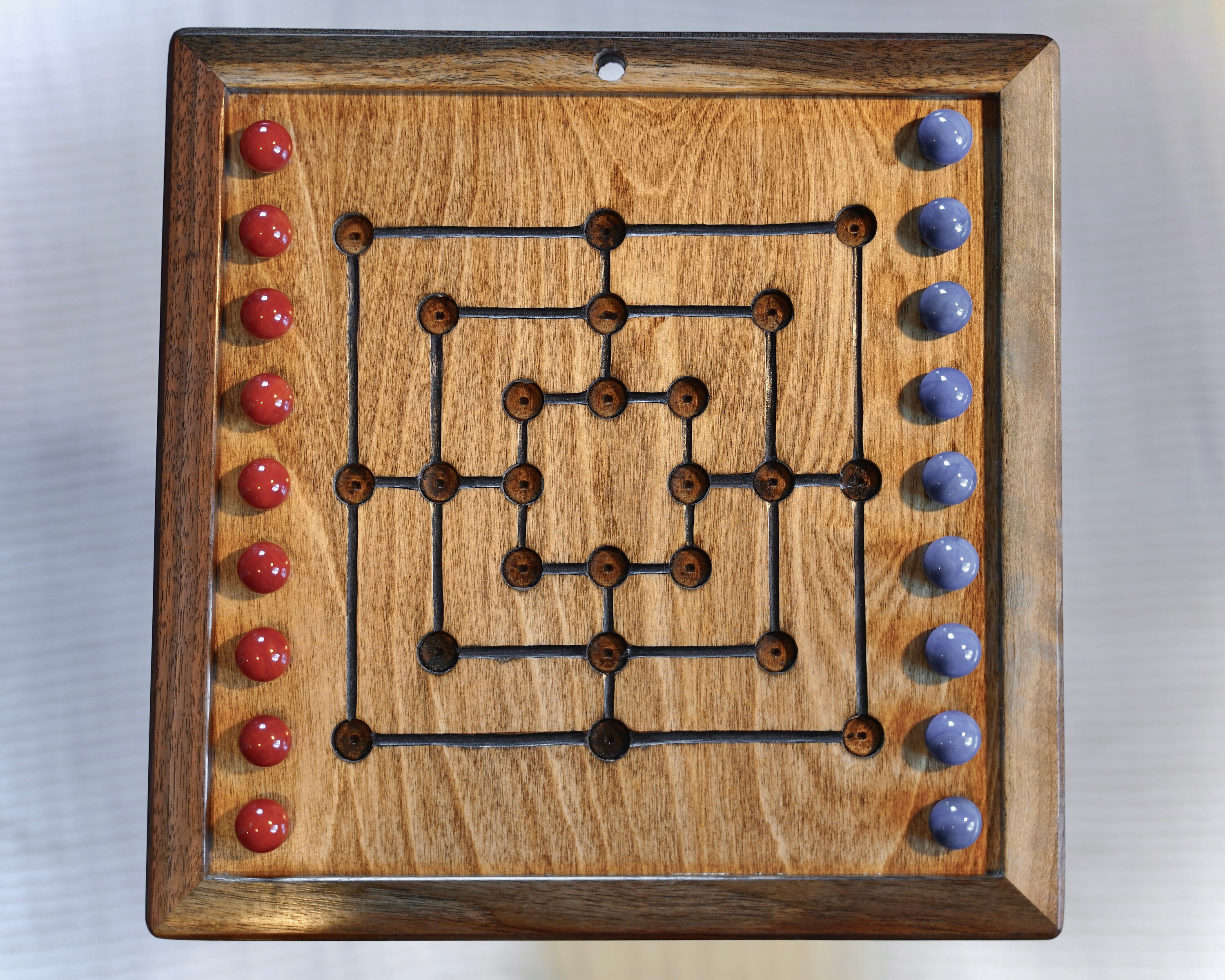 Nine Men's Morris Wooden Game Board, Handcrafted Rustic Wooden Board ...