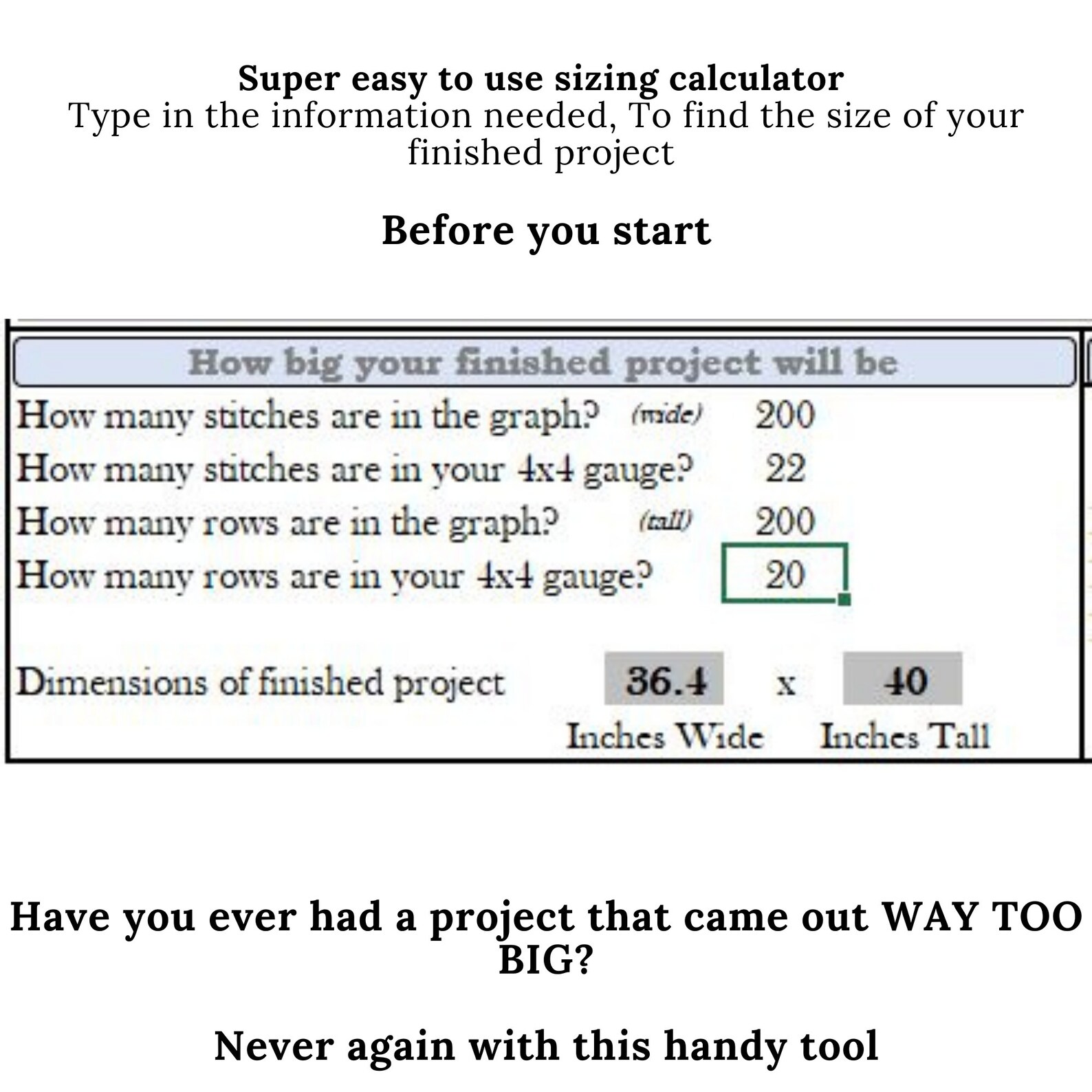 Crochet Graphgan Project Size and Yarn Amount Excel Calculator - Etsy