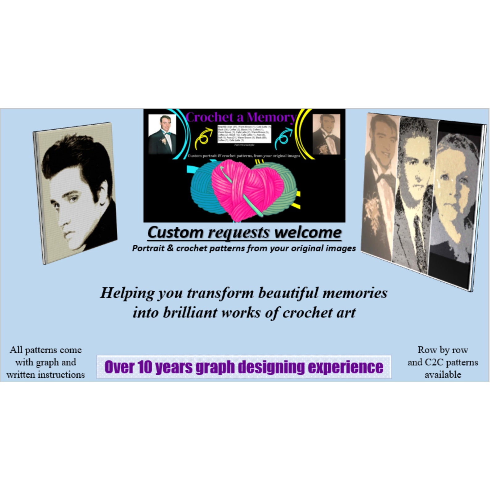 CROCHET ELVIS PATTERN Elvis Portrait Crochet Graph Pattern | Etsy