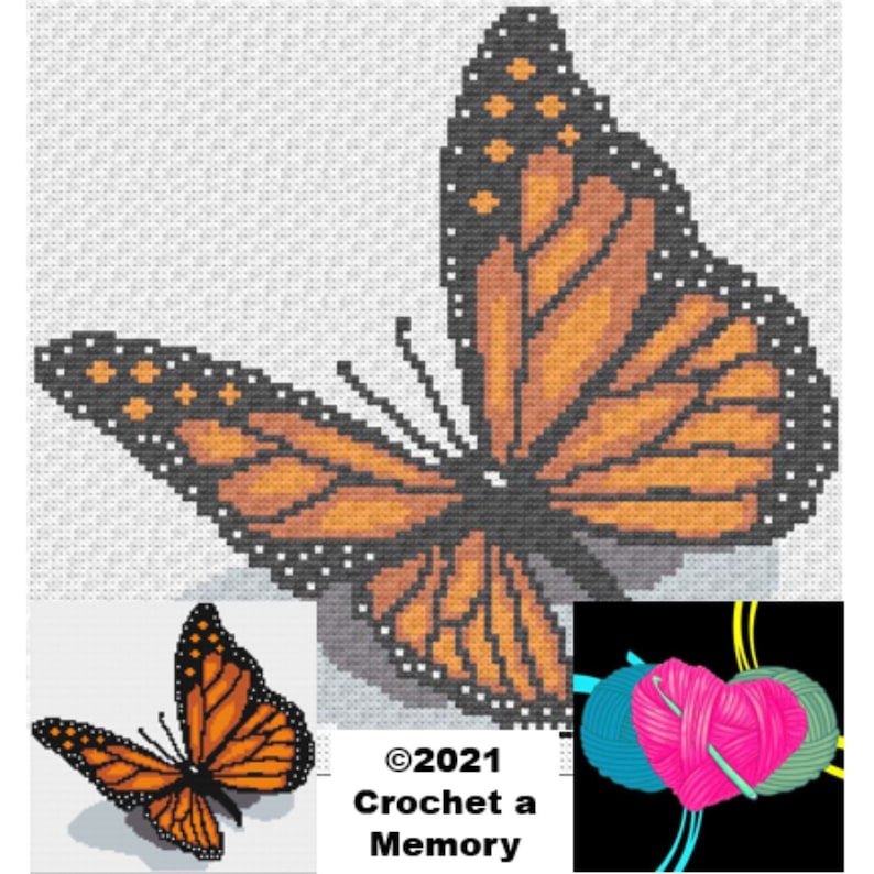 Monarch Butterfly Crochet Graph Pattern: C2C Blanket, Throw Pillow (PDF ...