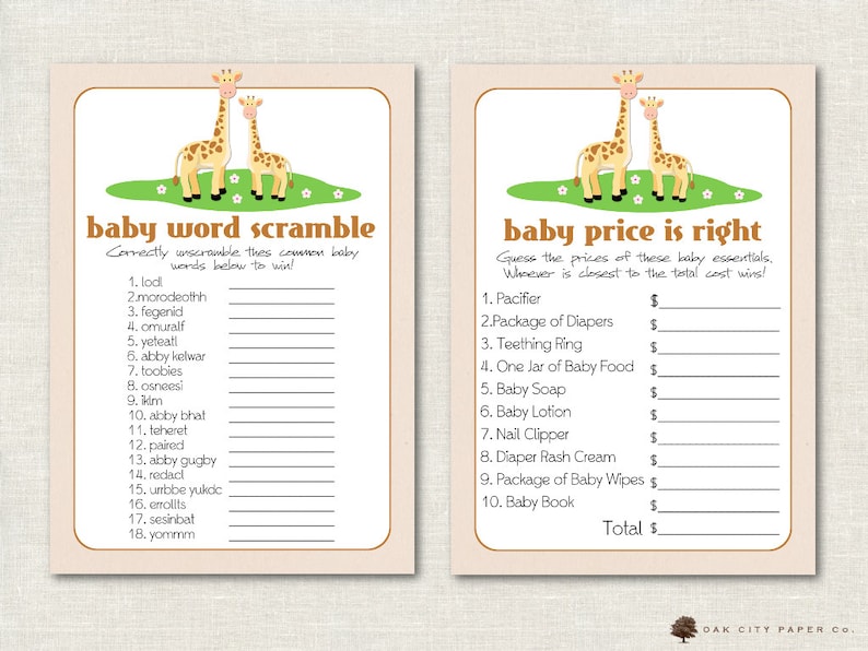 Giraffe Baby Shower Games Baby Shower Games Giraffe Shower - Etsy