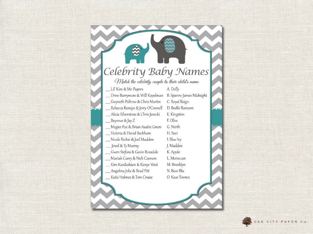 Celebrity Baby Shower Game - Elephant Celebrity Baby Name Game ...