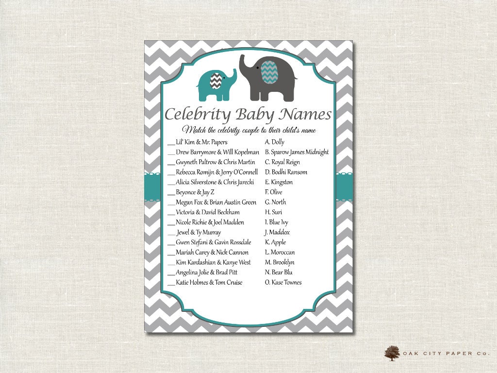 Celebrity Baby Shower Game Elephant Celebrity Baby Name - Etsy