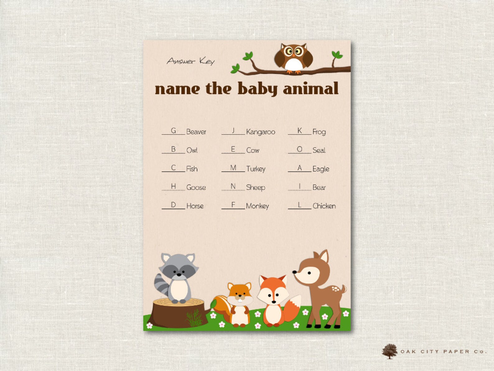 Name the Baby Animal Baby Shower Game Woodland Animal Theme, Baby ...