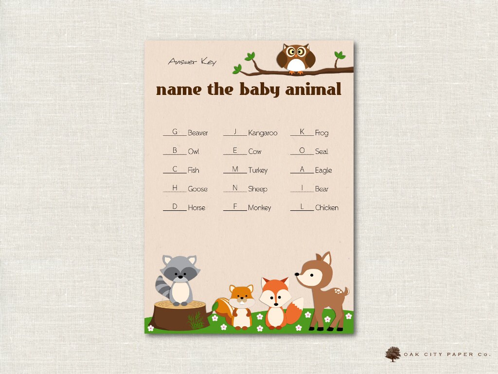 Name the Baby Animal Baby Shower Game Woodland Animal Theme - Etsy