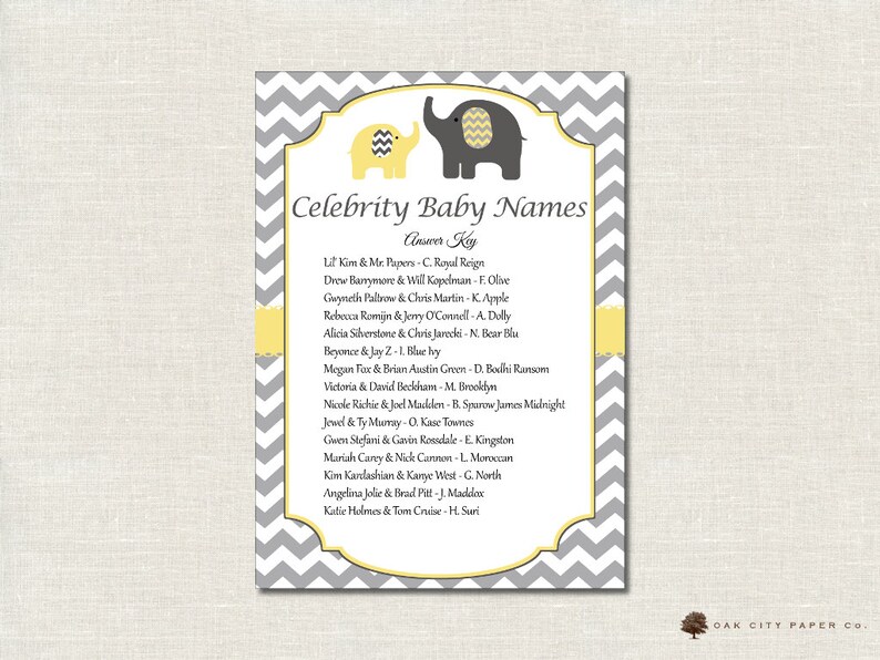 Celebrity Baby Shower Game Elephant Celebrity Baby Name - Etsy