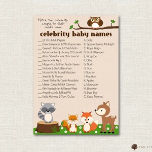Celebrity Baby Shower Game Woodland Animal Celebrity Baby Name Game ...