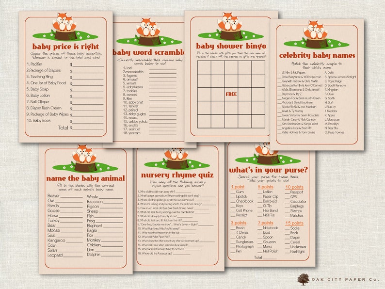 Fox Baby Shower Games Baby Shower Games Fox Shower Games - Etsy