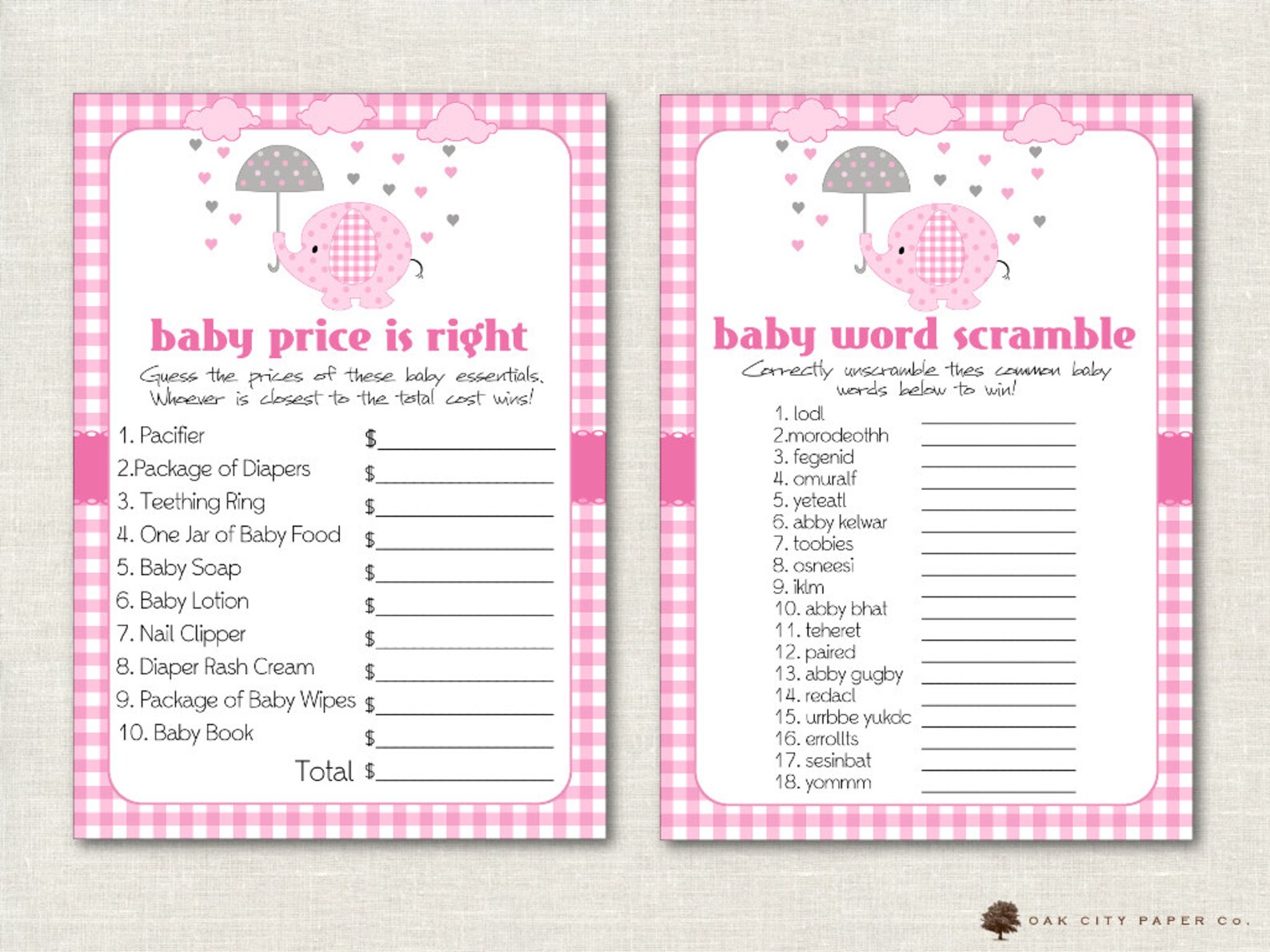 Pink Baby Shower Games Elephant Baby Shower Games Elephant - Etsy