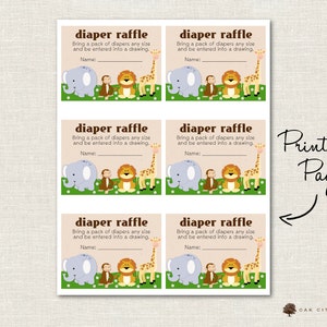 Safari Animal Diaper Raffle, Diaper Raffle Ticket, Diaper Raffle Sign ...