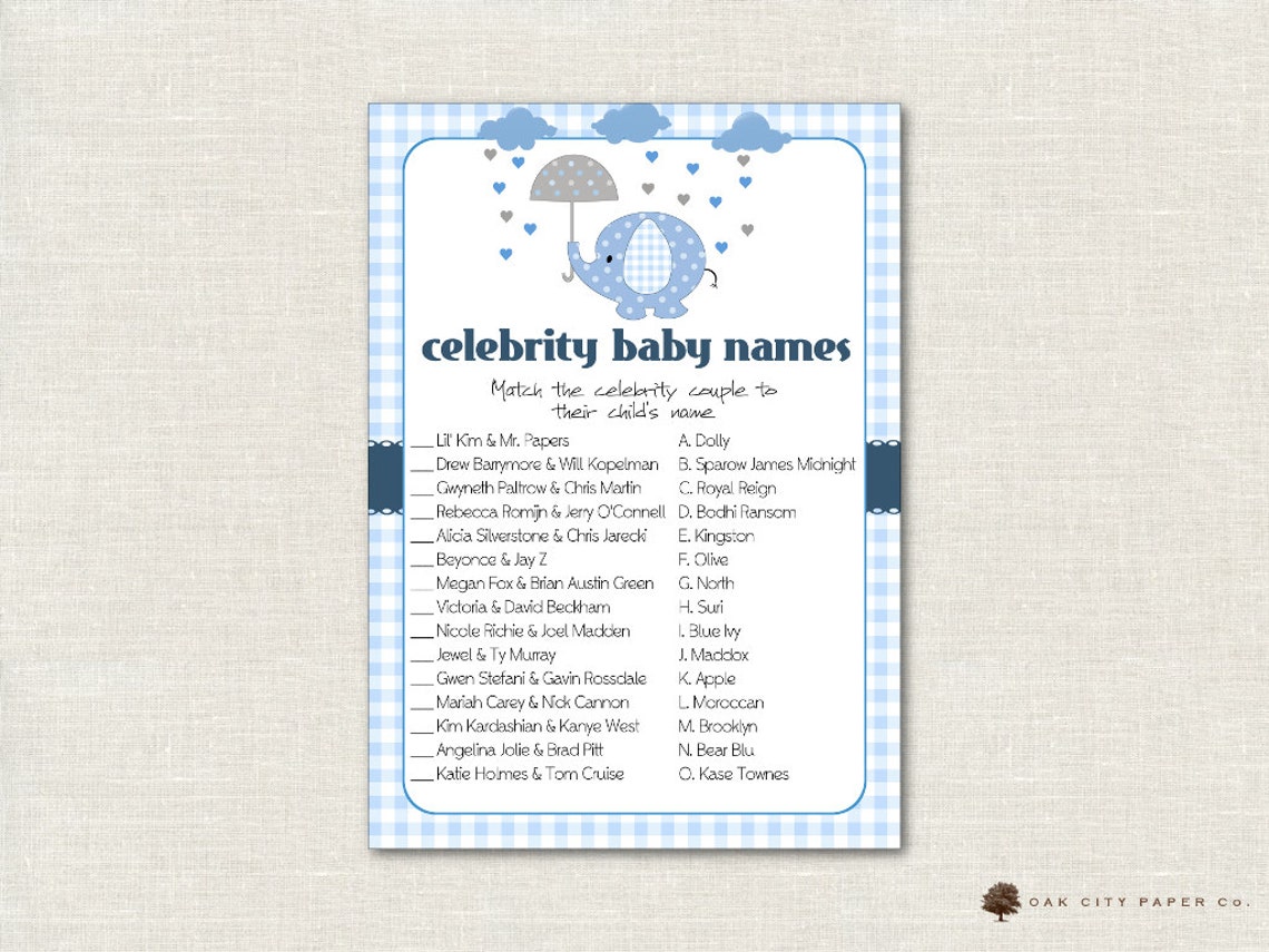 Celebrity Baby Shower Game Elephant Celebrity Baby Name | Etsy