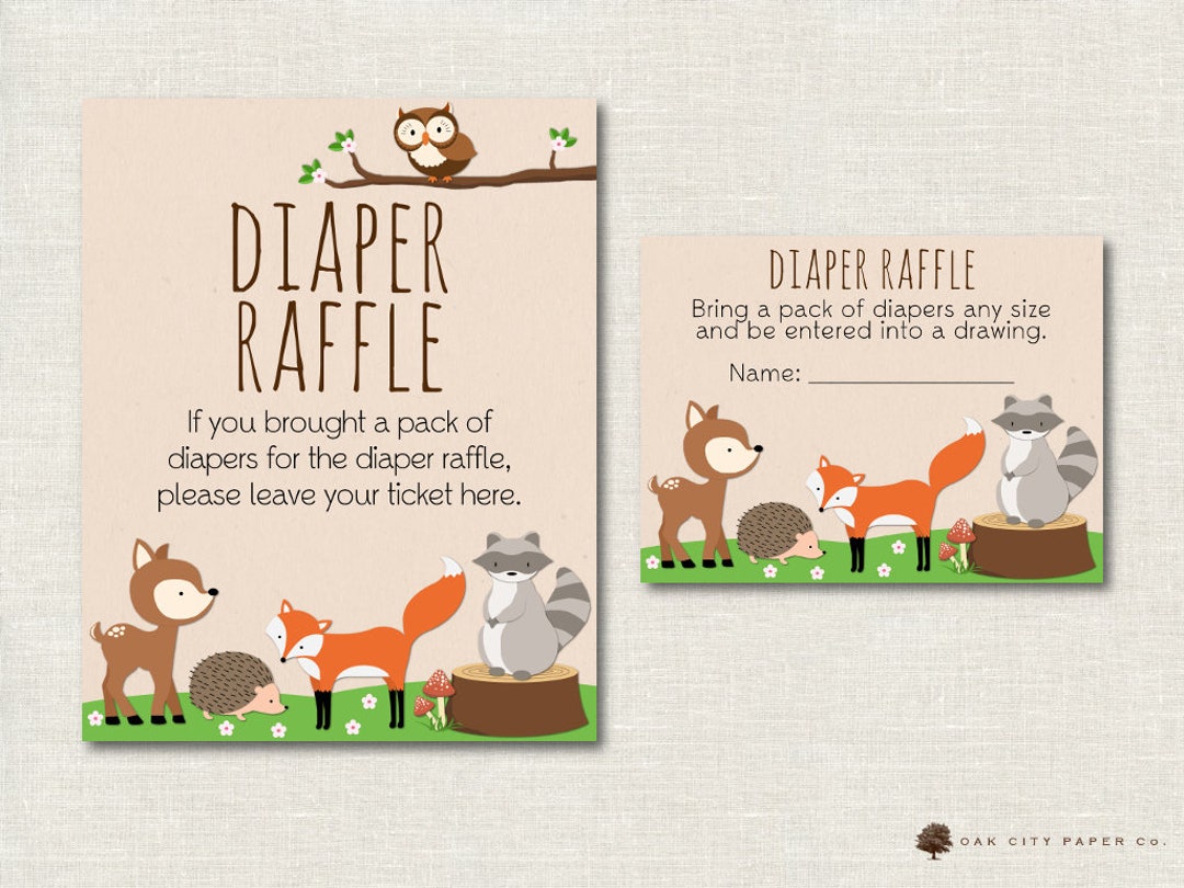 Woodland Animal Diaper Raffle, Diaper Raffle Ticket, Diaper Raffle Sign ...