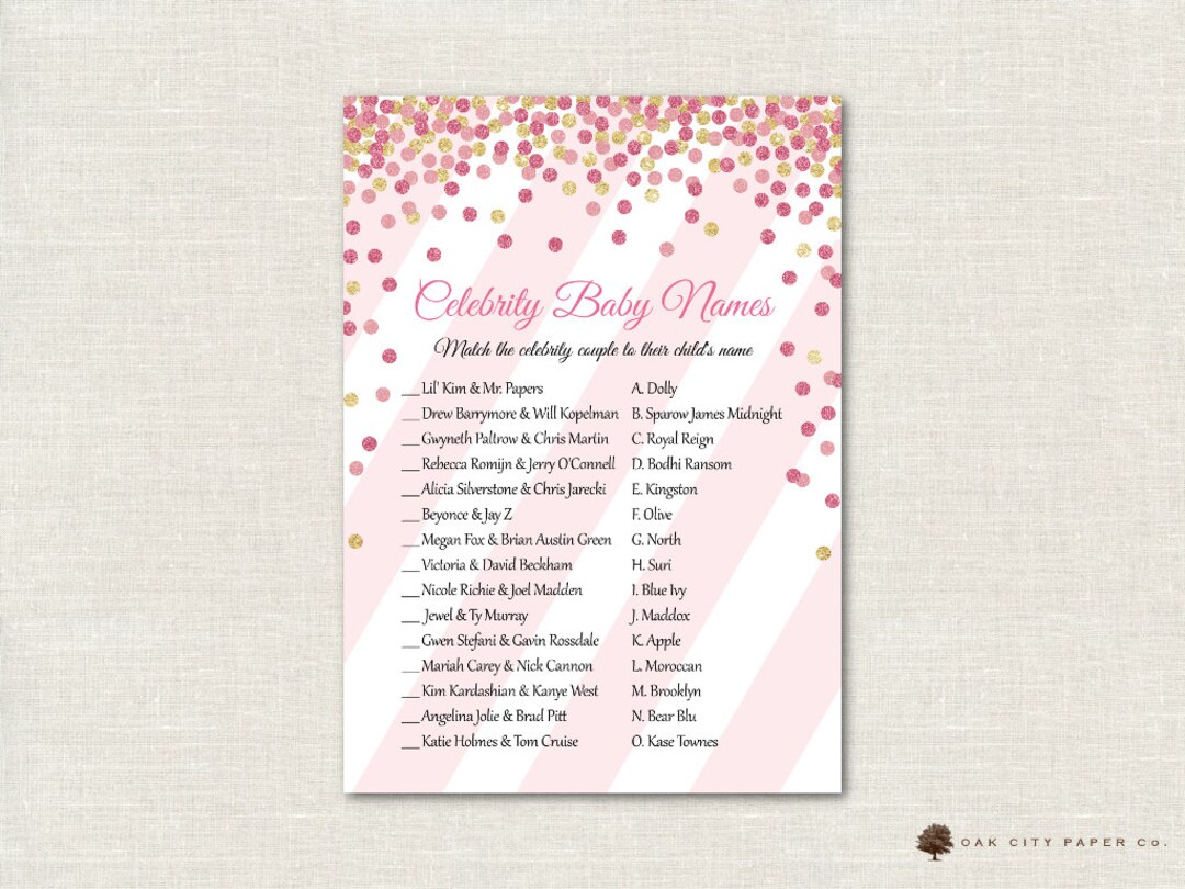 Pink and Gold Celebrity Baby Shower Game - Pink and Gold Celebrity Baby ...