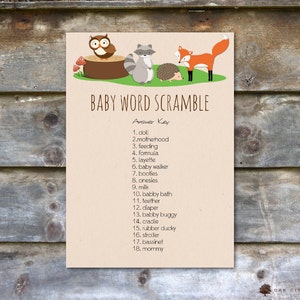 Baby Shower Word Scramble - Woodland Animal Theme, Baby Shower Baby ...