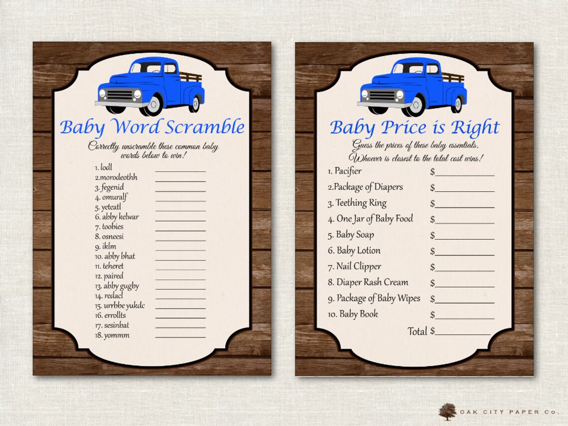 Vintage Truck Baby Shower Games Truck Shower Games Pick-up - Etsy