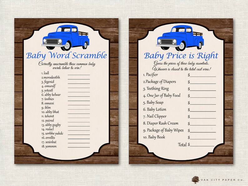 Vintage Truck Baby Shower Games - Truck Shower Games, Pick-up Baby ...