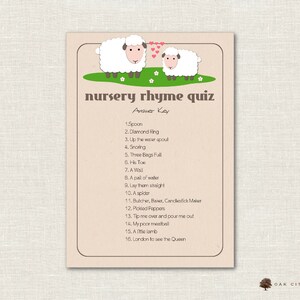 Lamb Nursery Rhyme Quiz Baby Shower Game - Sheep Nursery Rhyme Baby ...