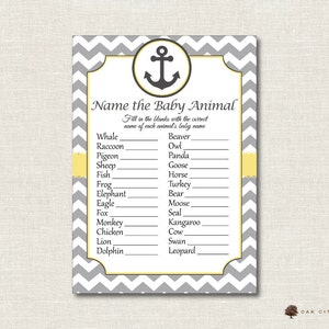 Nautical Name the Baby Animal Baby Shower Game - Nautical Shower Baby ...