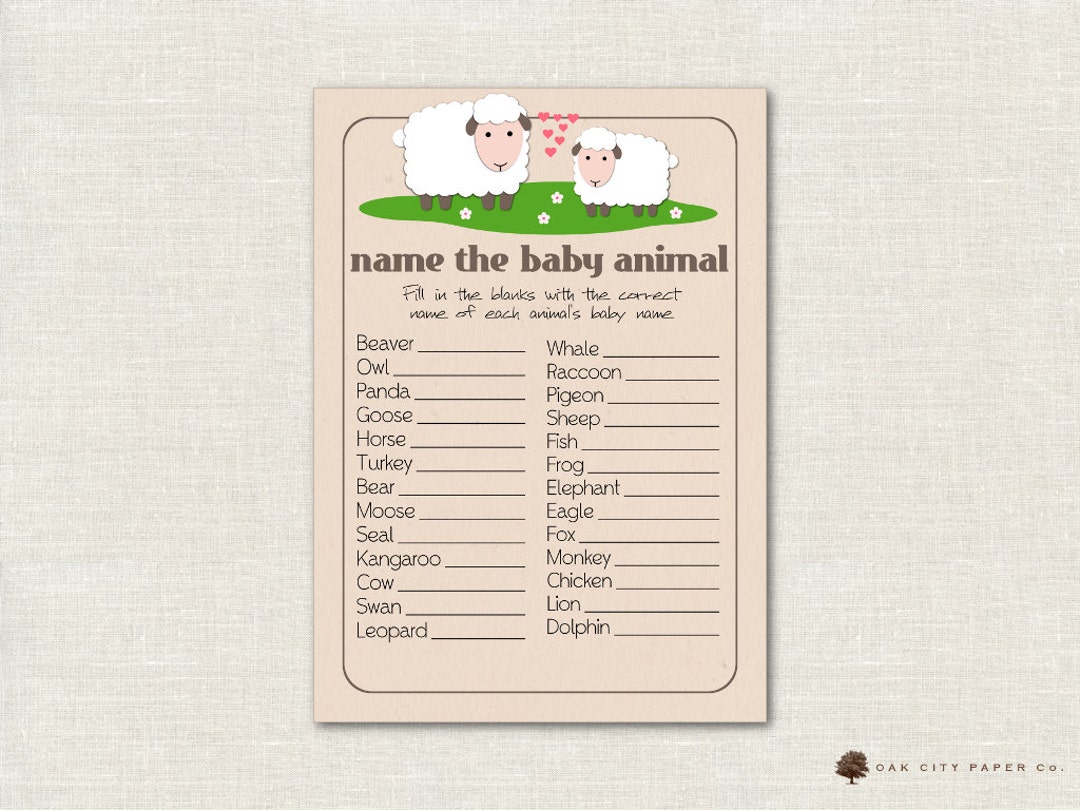 Lamb Name the Baby Animal Baby Shower Game - Lamb Shower Baby Animal ...