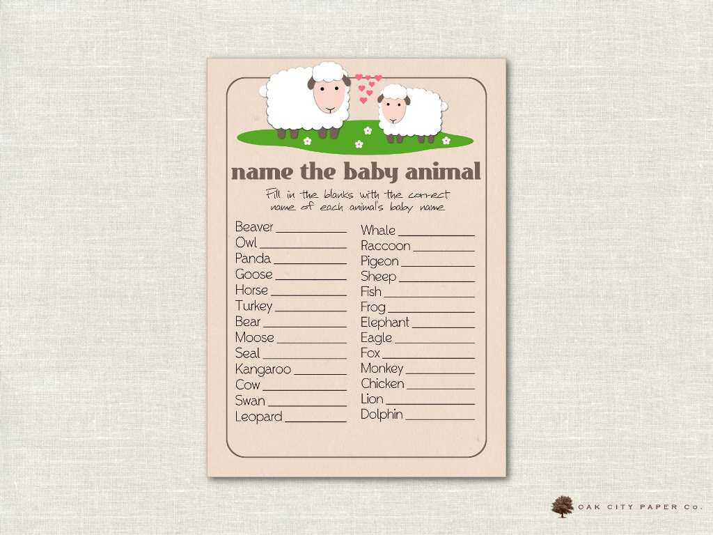 Lamb Name the Baby Animal Baby Shower Game Lamb Shower Baby | Etsy
