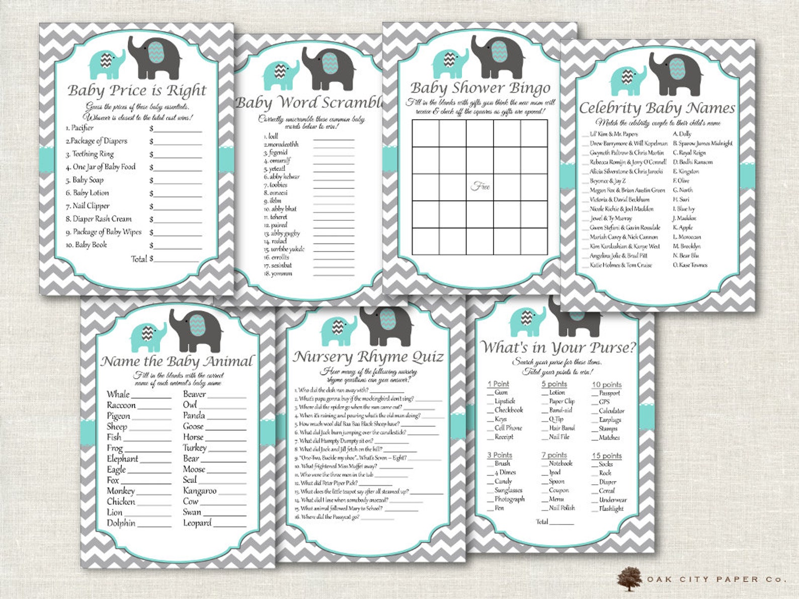Blue Elephant Baby Shower Games Blue Baby Shower Games Blue | Etsy