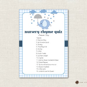 Elephant Nursery Rhyme Quiz Baby Shower Game Navy Elephant - Etsy