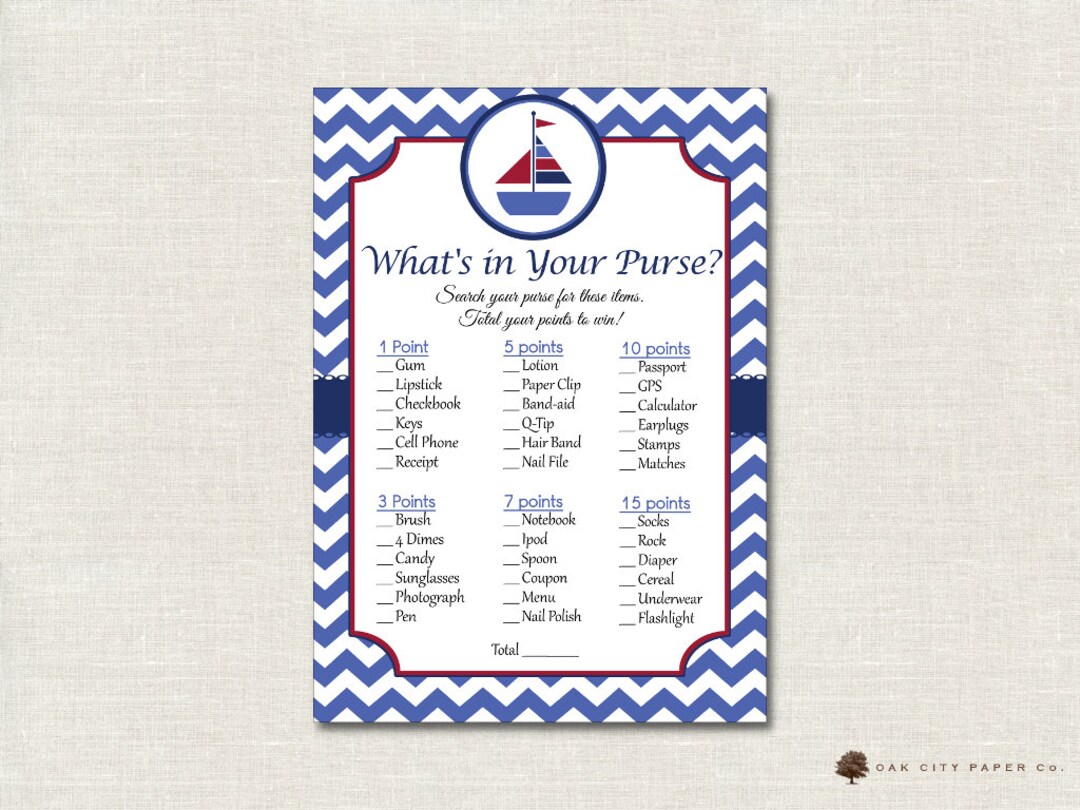 Nautical Whats in Your Purse Shower Game Whats in Your Purse Baby ...