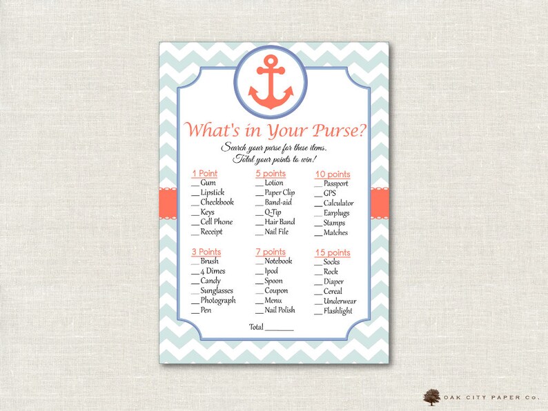 Nautical Baby Shower Games Coral and Blue Nautical Shower - Etsy