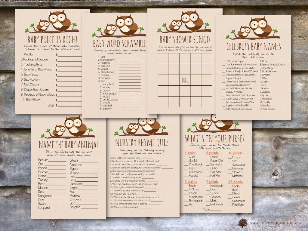 Owl Baby Shower Games Package Baby Shower Games Owl Shower | Etsy