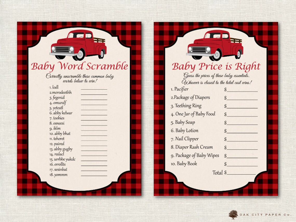Vintage Truck Baby Shower Games Truck Shower Games Pick-up | Etsy