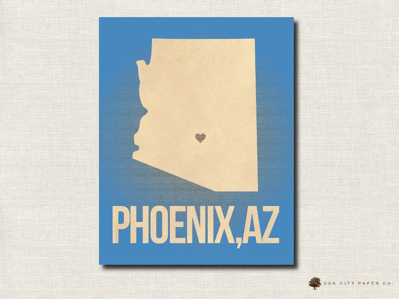Phoenix Map of Arizona Love Home Heart Print Multiple Colors 8x10 ...