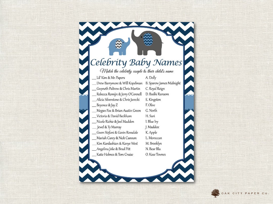 Celebrity Baby Shower Game - Elephant Celebrity Baby Name Game ...