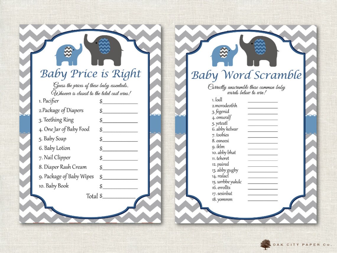 Elephant Baby Shower Games Baby Shower Games Blue Elephant | Etsy