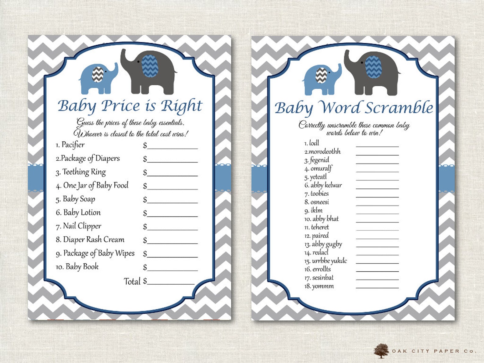 Elephant Baby Shower Games Baby Shower Games Blue Elephant | Etsy