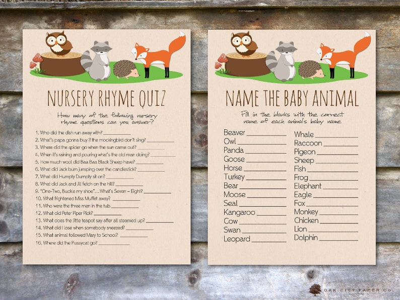 Woodland Baby Shower Games - Animal Baby Shower Games, Printable Baby ...