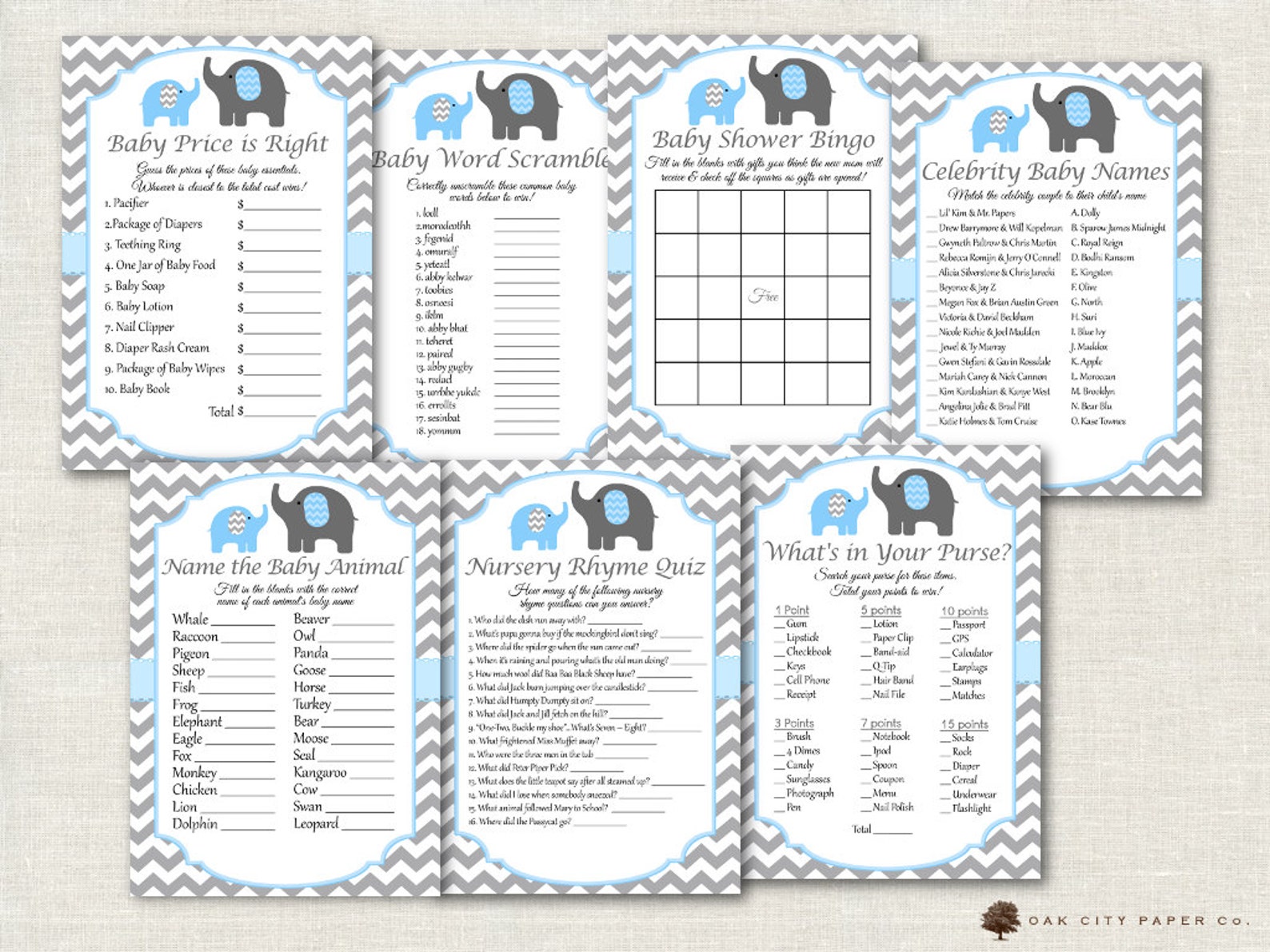 Blue Baby Shower Games Elephant Baby Shower Games Blue | Etsy