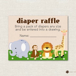 Safari Animal Diaper Raffle, Diaper Raffle Ticket, Diaper Raffle Sign ...
