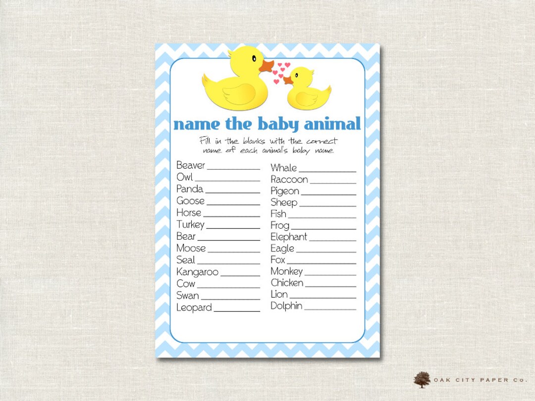 Rubber Ducky Name the Baby Animal Baby Shower Game - Rubber Ducky ...