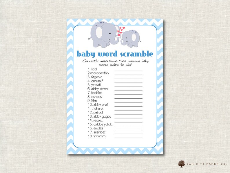 Baby Shower Word Scramble Elephant Theme Baby Shower Baby - Etsy