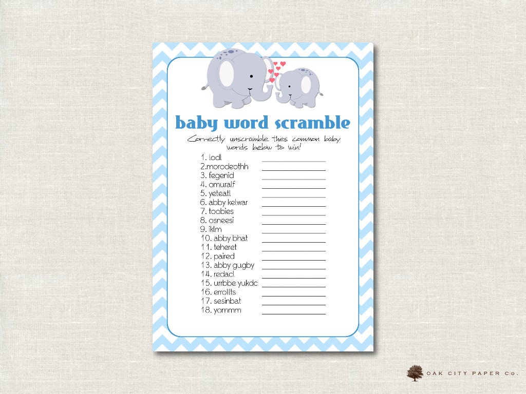 Baby Shower Word Scramble Elephant Theme Baby Shower Baby - Etsy