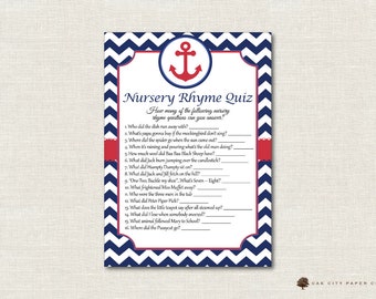 Nautical Nursery Rhyme Quiz Baby Shower Game Nautical | Etsy