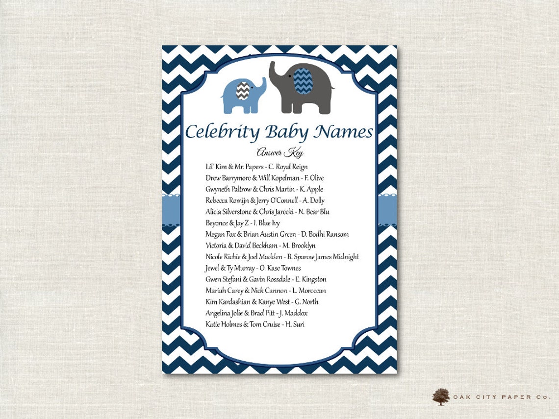 Celebrity Baby Shower Game - Elephant Celebrity Baby Name Game ...