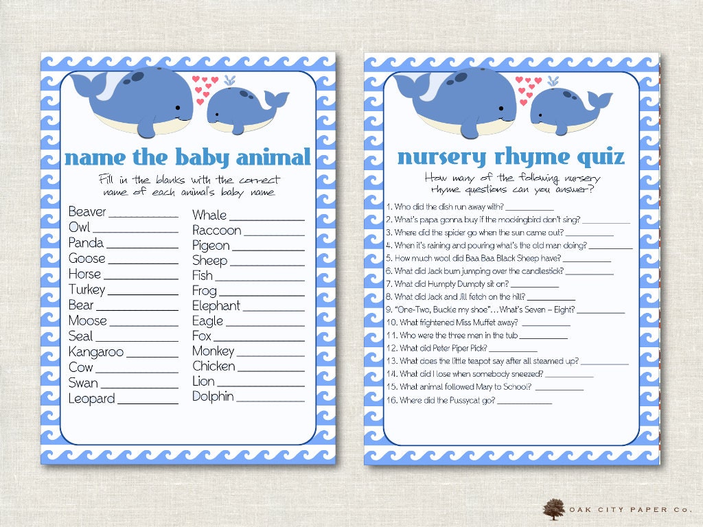Whale Baby Shower Games Baby Shower Games Whale Shower | Etsy