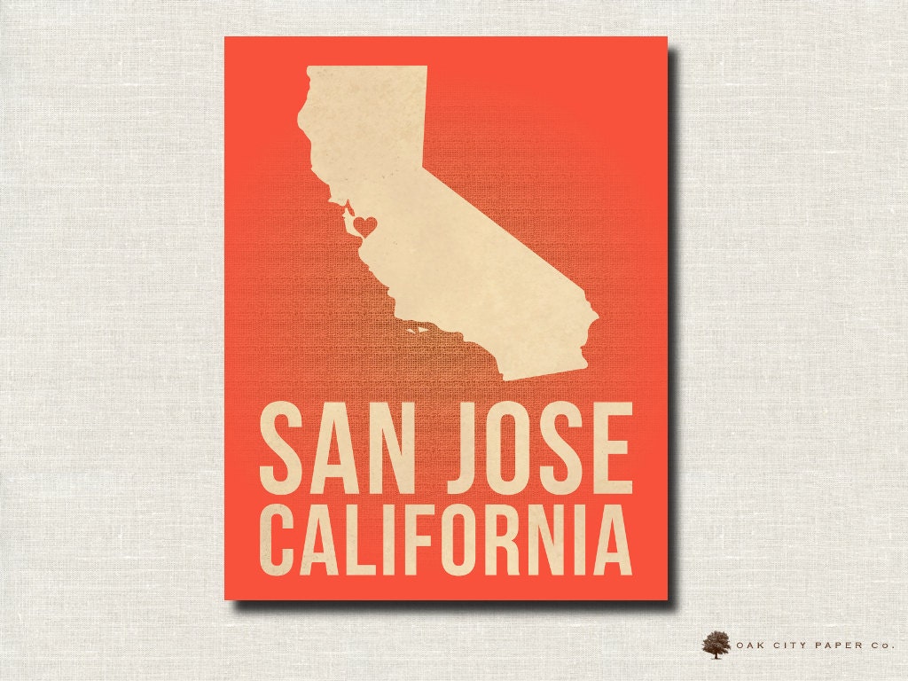 San Jose Map of California Love Home Heart Print Multiple Colors 8x10 ...