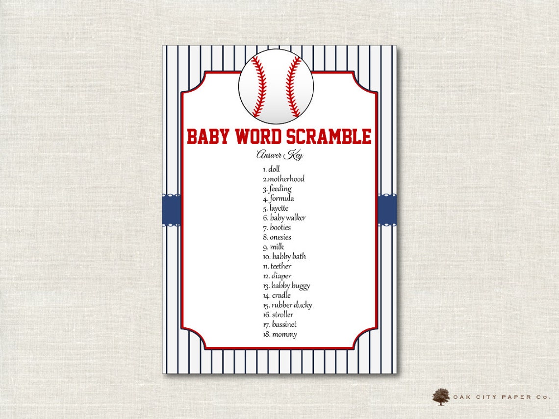 Baseball Baby Shower Word Scramble Baseball Word Scramble | Etsy