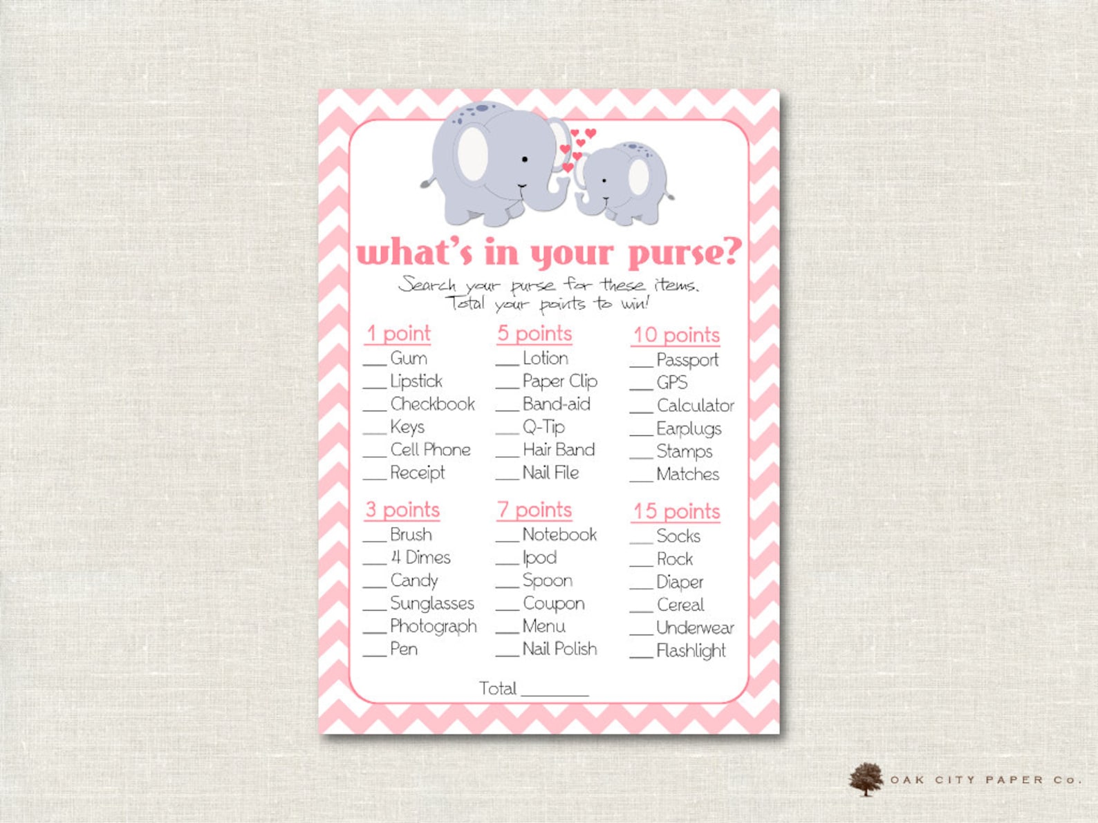 Pink Elephant Whats in Your Purse Shower Game Whats In Your | Etsy