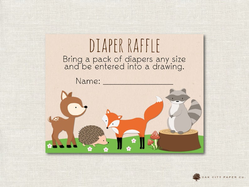 Woodland Animal Diaper Raffle Diaper Raffle Ticket Diaper - Etsy
