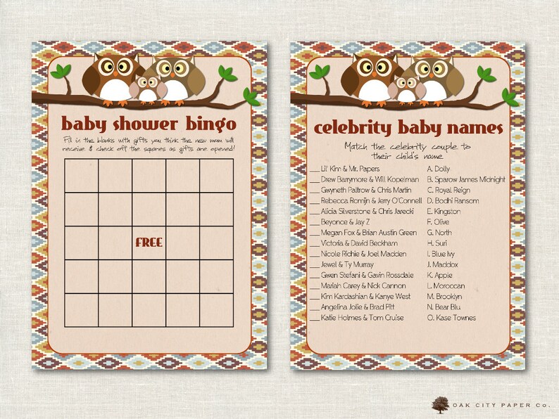 Owl Baby Shower Games Package - Baby Shower Games, Owl Shower Games ...