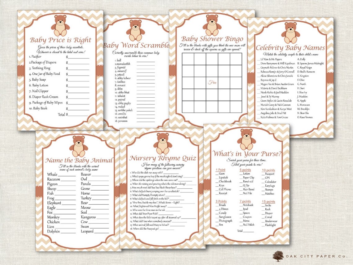 Teddy Bear Baby Shower Games Teddy Bear Baby Shower Games | Etsy